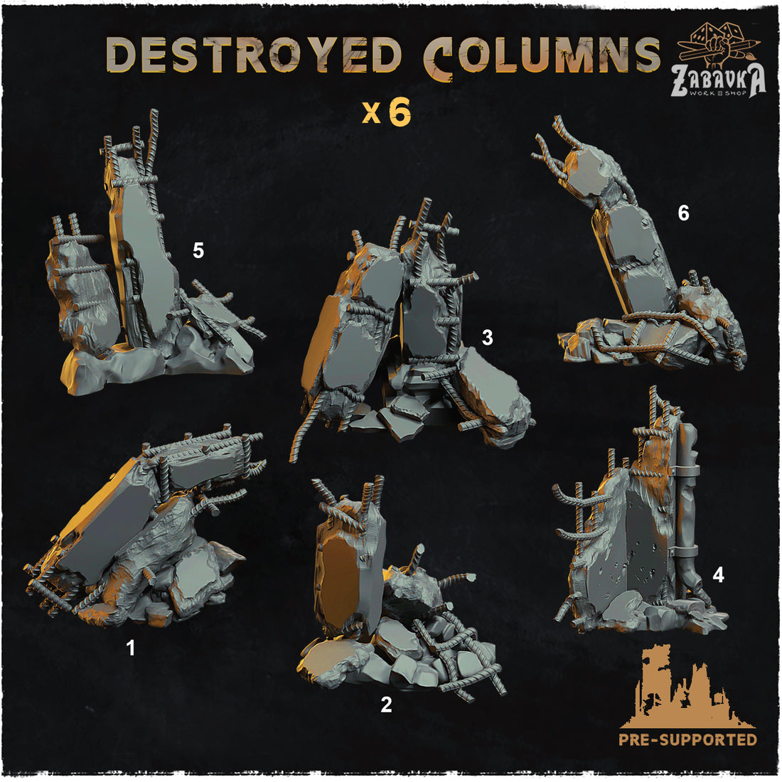 City Streets: Destroyed Columns Basing Bits – Kinross Tabletop